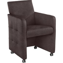 exxpo - SOFA FASHION Sessel »Barista Clubsessel auf Rollen, schmale Armlehnen, aktuelles Design« bequem und komfortabel, Breite 61 cm darkbrown