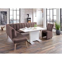 exxpo - SOFA FASHION Eckbank »Costa, moderne Rückensteppung, bequem und elegant, hoher Holzfuß« Frei im Raum stellbar hellbraun