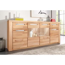 Home Affaire Sideboard »Kolding« Breite 200 cm mit 2 Glastüren und 2 Holztüren Kernbuche teilmassiv 4 Türen