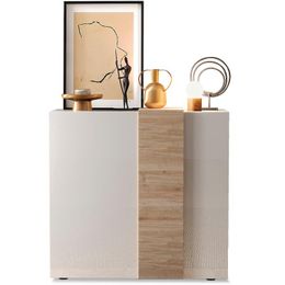 Inosign Highboard »Venus, Kommode« Höhe 113 cm, Breite 121 cm Weiss Hochglanz Lack / Eiche Cadiz NB Maße (B/H/T): 121/113/44 cm