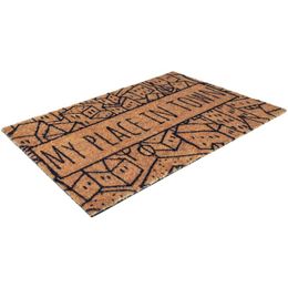 PRIMAflor-Ideen in Textil Fu&szlig;matte &raquo;Schmutzfangmatte COUNTRY, Place in Town&laquo; rechteckig 7 mm H&ouml;he Schmutzfangmatte, Kokos-Optik, mit Spruch, 