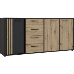 FORTE Sideboard &raquo;Cardigan&laquo; Sideboard, 2 farbig, Stauraum, Schubkasten, Soft Close, Breite 179, 4cm Schwarz/Artisan Eiche Modernes gro&szlig;es Sideboard...