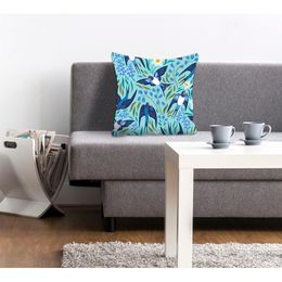 queence Dekokissen &raquo;Aila&laquo; mit blauen Kolibris blau Polyester