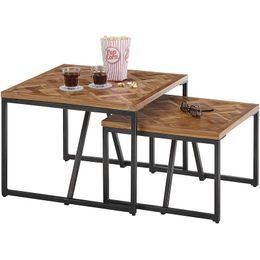 Stolkom Couchtisch »Lola« 2-er Set Massivholz Teak recycelt mit Muster braun + schwarz + braun 0