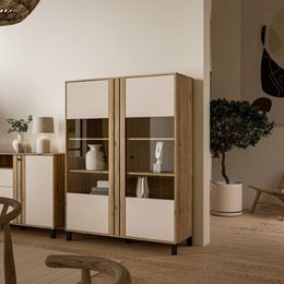 FORTE Highboard »Killarney« Highboardvitrine, Stauraum, Soft Close Mauvella Eiche /Sand modernes großes Highboard in 2 farbigem Dekor