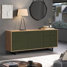 Places of Style Sideboard &raquo;Ferretti&laquo; Wohnzimmerkommode mit besonderer Fr&auml;sung und F&uuml;&szlig;e/Griffe aus Metall dark green