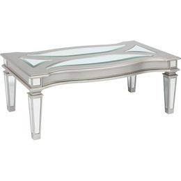 LEONIQUE Couchtisch »Tessani« Couchtisch, mattsilber, Spiegelinlays, Mosaikplatte, 122x66x47 Silber + Silber + Silber / Glas