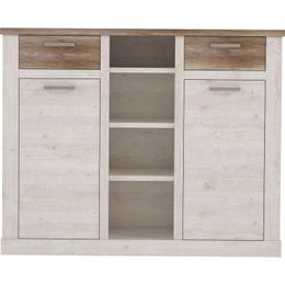 FORTE Highboard »Duro« Breite 159, 6 cm, Aktenschrank im Landhausstil Pinie Weiss /Eiche Antik