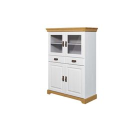 Home Affaire Highboard »Rügen« Vitrine im Landhausstil, zertifiziertes Massivholz, Höhe 131 cm weiß/honig