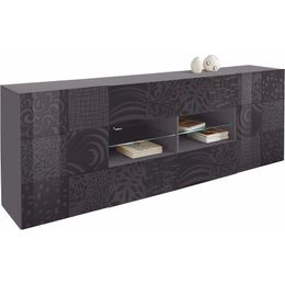 Inosign Sideboard »Miro« Breite 241 cm mit dekorativem Siebdruck Anthrazit Hochglanz Lack mit Siebdruck 2 Türen