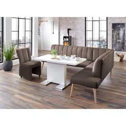 exxpo - SOFA FASHION Eckbank »Costa, moderne Rückensteppung, bequem und elegant, hoher Holzfuß« Frei im Raum stellbar schlamm