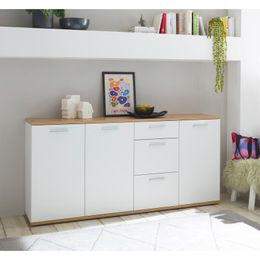 HBZ-MEBLE HBZ Kommode »BC1035 weiß matt, BxHxT 180x86x38 cm« Sideboard mit 3 Türen, 3 Schubkästen, 2 Einlegeböden weiß/artisan