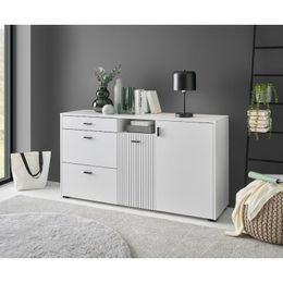 Inosign Sideboard »Hudson« in moderner Trendfarbe, Griffe aus Metall (Schwarz), Breite 150 cm Weiß/Schwarz modernes Ambiente