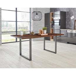 FORTE Esstisch Breite 160 cm Old Wood Vintage + Rohstahl Tischplatte in 4 verschiedenen Farben