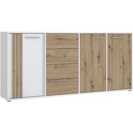 FORTE Sideboard »Cardigan« Sideboard, 2 farbig, Stauraum, Schubkasten, Soft Close, Breite 179, 4cm Weiß/Artisan Eiche Modernes großes Sideboard in...