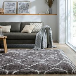 FLAIR RUGS Hochflor-Teppich &raquo;RIAD&laquo; rechteckig 40 mm H&ouml;he Berber Muster grau Kunstfaser