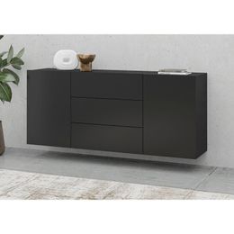Inosign Sideboard »Ava, Breite 140 cm, hängend und stehend montierbar« moderne grifflose Kommode, Schubladenschrank, 2Türen/3Schubkästen schwarz...