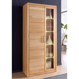 Home Affaire Vitrine &raquo;Logo,190cm hoch,42 cm tief,Fronten Massivholz,10F&auml;cher&laquo; Korpus aus Holzwerkstoff,Griffe und Scharniere aus Metall beige Holz 