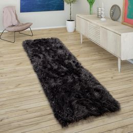 Paco Home Hochflor-Läufer »Playa 960« rechteckig 64 mm Höhe Läufer, Kunstfell, Flokati-Optik, weich und flauschig, Uni-Farben schwarz Obermaterial:...