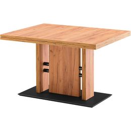 K+w Komfort & Wohnen K+W KOMFORT & WOHNEN Esstisch schwarzes Rundrohrgestell, erweiterbar mit Schiebeplatte Eiche terra grau + Eiche terra grau + Eiche terra grau