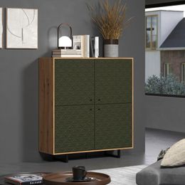 Places of Style Highboard »Ferretti« Sideboard mit besonderer Fräsung - Füße und Griffe aus Metall dark green