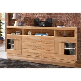 Home Affaire Sideboard »Ribe, 180cm breit, Fronten Massivholz, 7 Fächer, Böden versetzbar« Korpus Holzwerkstoff, Türen mit Glaseinsatz, 3 breite...