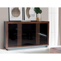 FORTE Sideboard »Savona« Breite 162 cm, inkl. Sockelbeleuchtung Schwarz / Schlammeiche / Schwarz Hochglanz 2 Türen 3 Schubkästen