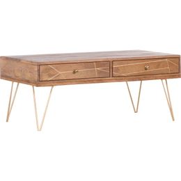 GUTMANN FACTORY Couchtisch &raquo;Scan&laquo; Hairpin Beine, moderner Couchtisch aus Massivholz Mango oder Akazie natur/gold + goldfarben + natur