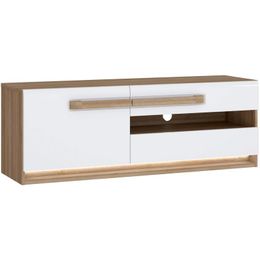 FORTE Lowboard »Attention TV-Board, TV-Schrank« TV-Board, Beleuchtung, Soft Close, Kabelführung Rivera Eiche / Weiß Glanz Modernes TV Board mit...