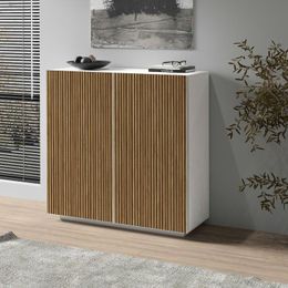 Inosign Highboard »Vega, Highboard, Kommode, 120 cm« mit 2 Türen, Fronten mit Rillen-Optik weiß matt/canneté hell Geräumiges, modernes Highboard...