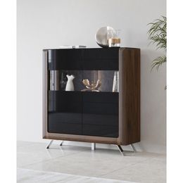 LEONIQUE Highboard »Kasai« Höhe 136, 5 cm, 2 Türen mit Glaseinsatz wallnut columbia/schwarz hgl LEONIQUE-Luxuriöses, Zeitgenössisches Wohnen