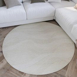 Wecon Home Wollteppich &raquo;Hamptons THIRTYFOUR&laquo; rund 15 mm H&ouml;he Schurwolle, Kurzflor, Wohnzimmer, Schlafzimmer, elegant, Wellen-Muster creme wei&szlig;...