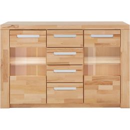 Home Affaire Sideboard »Kolding« Breite 140 cm mit 2 Glastüren Kernbuche teilmassiv 4 Schubkästen
