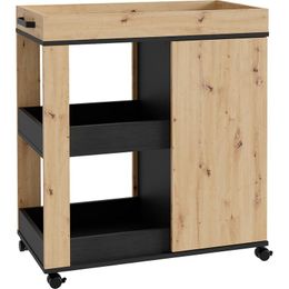 FORTE Barschrank »Homebar« Höhe ca. 88, 5 cm Artisan Eiche / Schwarz Eiche moderner Barschrank auf Rollen