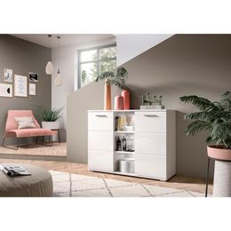Inosign Sideboard &raquo;Valge, Breite 110 cm, 2 T&uuml;ren, 4 verstellbare B&ouml;den, 3 offene F&auml;cher&laquo; Front-Rillenfr&auml;sung, Schuhkommode, Anrichte, Schrank, Kommode