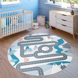 Paco Home Kinderteppich »Bino 574« rund 4 mm Höhe Kurzflor, Straßen-Spiel-Teppich, Tippis & Wald, Kinderzimmer creme Obermaterial: 100% Polyester Ø...
