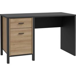 FORTE Schreibtisch »High Rock« mit Tür & Schublade, Industrial-Look, Knieblende, Breite 120 cm Riviera Eiche/Schwarz + Schwarz