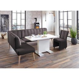 exxpo - SOFA FASHION Eckbank »Costa, moderne Rückensteppung, bequem und elegant, hoher Holzfuß« Frei im Raum stellbar schoko