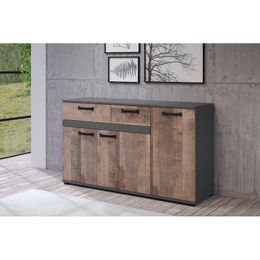 TRENDTEAM Sideboard »Stripe« Rustikale Kommode mit 2 Schubladen und 7 Fächern - 142/41/83 cm Eiche Tabak Melamin/Matera Melamin zeitloses Design