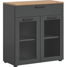 Inosign Kommode »SALKIN, Breite 78cm, 2 Türen mit ESG Ornamentglas, 1 Schubkasten« Anrichte, Schrank, Sideboard, Vitrine, Vitrinenschrank Wohnmöbel...