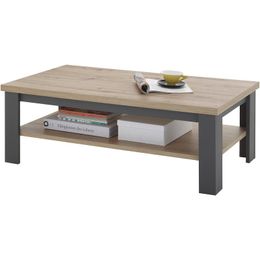Stolkom Couchtisch »Venezia Wohnzimmertisch, Eiche Artisan Dekor, BxHxT 115x40x65 cm« Ablageboden, Absetzungen alufarben, Klassisches Design...
