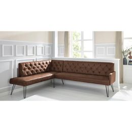 exxpo - SOFA FASHION Eckbank »Doppio, Chesterfield Optik, komfortabel und bequem, hohe Designfüße« Frei im Raum stellbar cognac