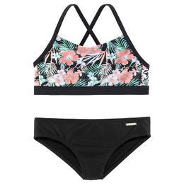 Chiemsee Bustier-Bikini im tropischen Print schwarz-bedruckt 122/128 - N-Gr N-Gr 122/128 Oberteil mit tropischem Print