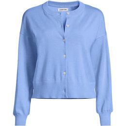 LANDS' END Kurzer Feinstrick-Cardigan aus Baumwolle, Damen,  Blau, Baumwolle, by Lands' End