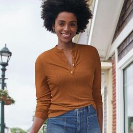 LANDS' END Henley-Shirt mit langen &Auml;rmeln, Damen,  Orange, Viskose, by Lands' End