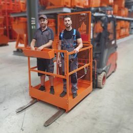 Eichinger Arbeitskorb, f&uuml;r Stapler, Aufnahme breite Seite, ohne Rollen, orange RAL 2004, kundenseitiger Aufbau