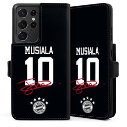 DeinDesign Galaxy S21 Ultra 5G Handy Klapph&uuml;lle Handyh&uuml;lle aus Kunst Leder schwarz Flip Case Jamal Musiala Fcb Fc Bayern M&uuml;nchen Sideflip mit Lasche