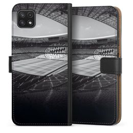 DeinDesign Galaxy A22 5G Handy Klapph&uuml;lle Handyh&uuml;lle aus Kunst Leder schwarz Flip Case Stadium Fcb Fc Bayern M&uuml;nchen Sideflip mit langer Lasche