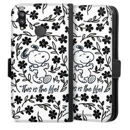 DeinDesign Huawei P20 Lite Handy Klapph&uuml;lle Handyh&uuml;lle aus Kunst Leder schwarz Flip Case Peanuts Flowers Snoopy Sideflip mit Lasche