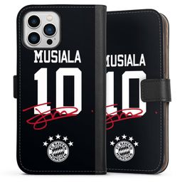 DeinDesign iPhone 13 Pro Max Handy Klapph&uuml;lle Handyh&uuml;lle aus Kunst Leder schwarz Flip Case Jamal Musiala Fcb Fc Bayern M&uuml;nchen Sideflip mit langer Lasche